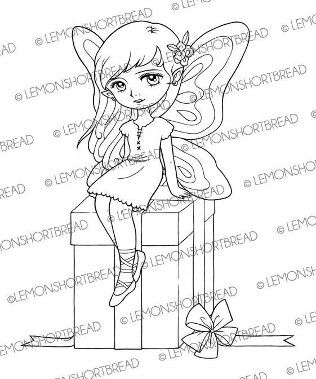 Digital Stamp Gift Box Fairy, Digi Coloring Page, Birthday Presents ...