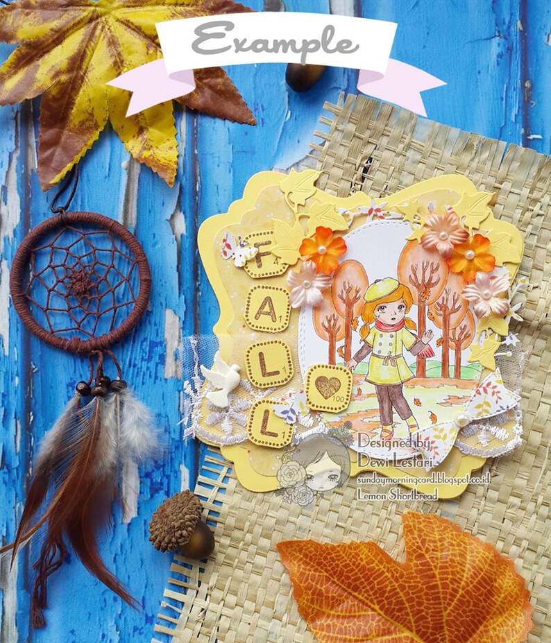 Digital Stamp Autumn is Here Girl Digi Fall Leaves Anime - Etsy Singapore