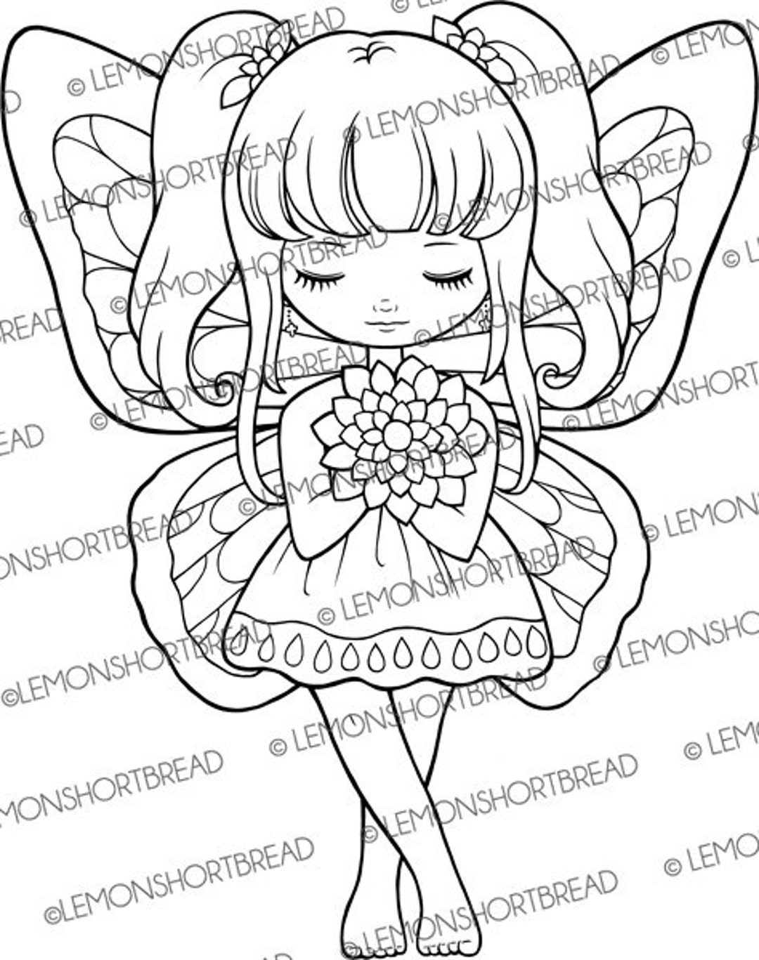 Carimbo digital Curtsy de fada de borboleta, página para colorir Digi ...