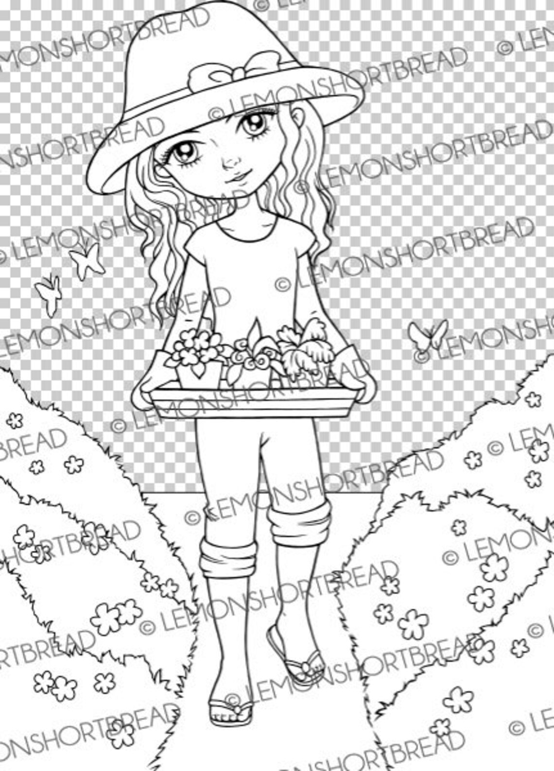 Digital Stamp Gardening Girl Digi Printable Colouring Page - Etsy