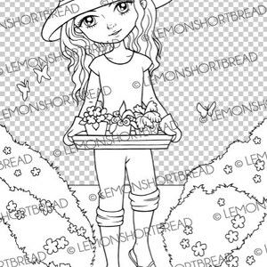 Digital Stamp Gardening Girl, Digi Printable Colouring Page, Summer ...