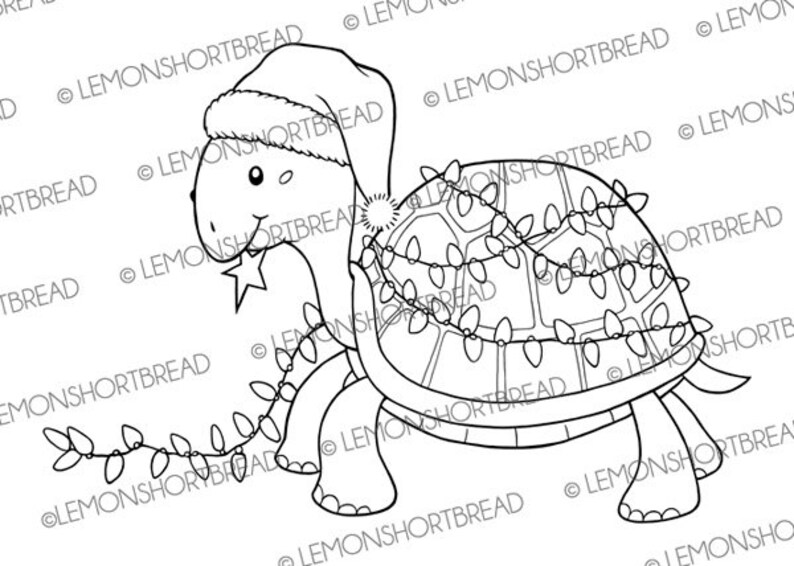 Digital Stamp Christmas Turtle Tortoise Digi Holiday Lights - Etsy
