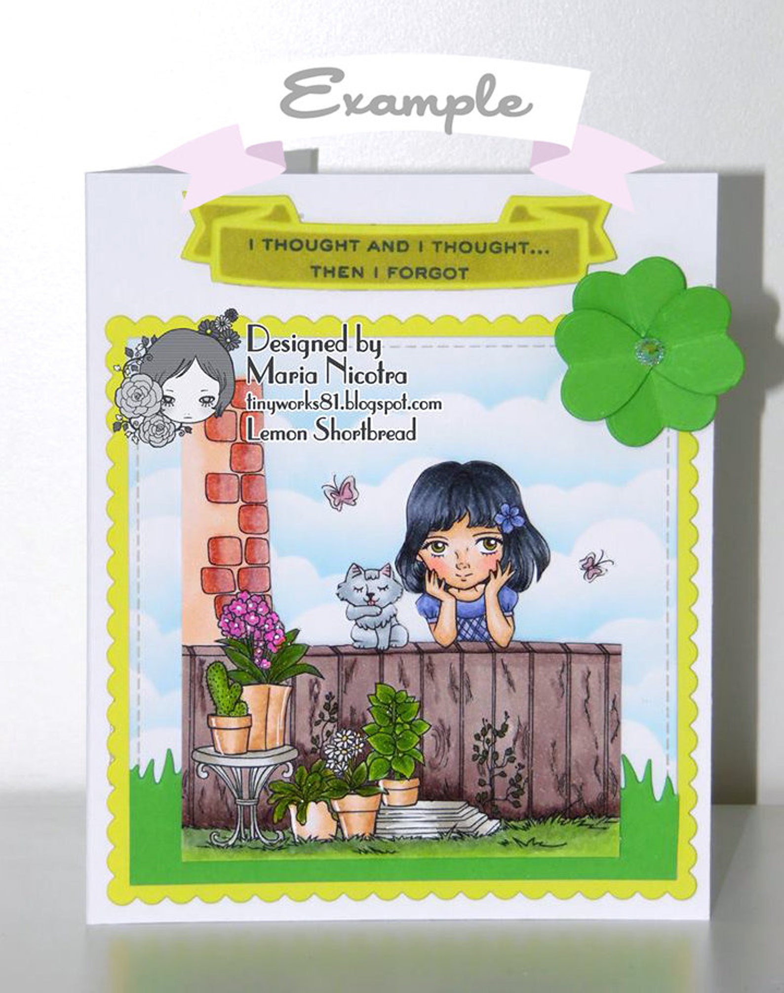 Digital Stamp Garden Girl With Cat, Digi Printable Coloring Page ...