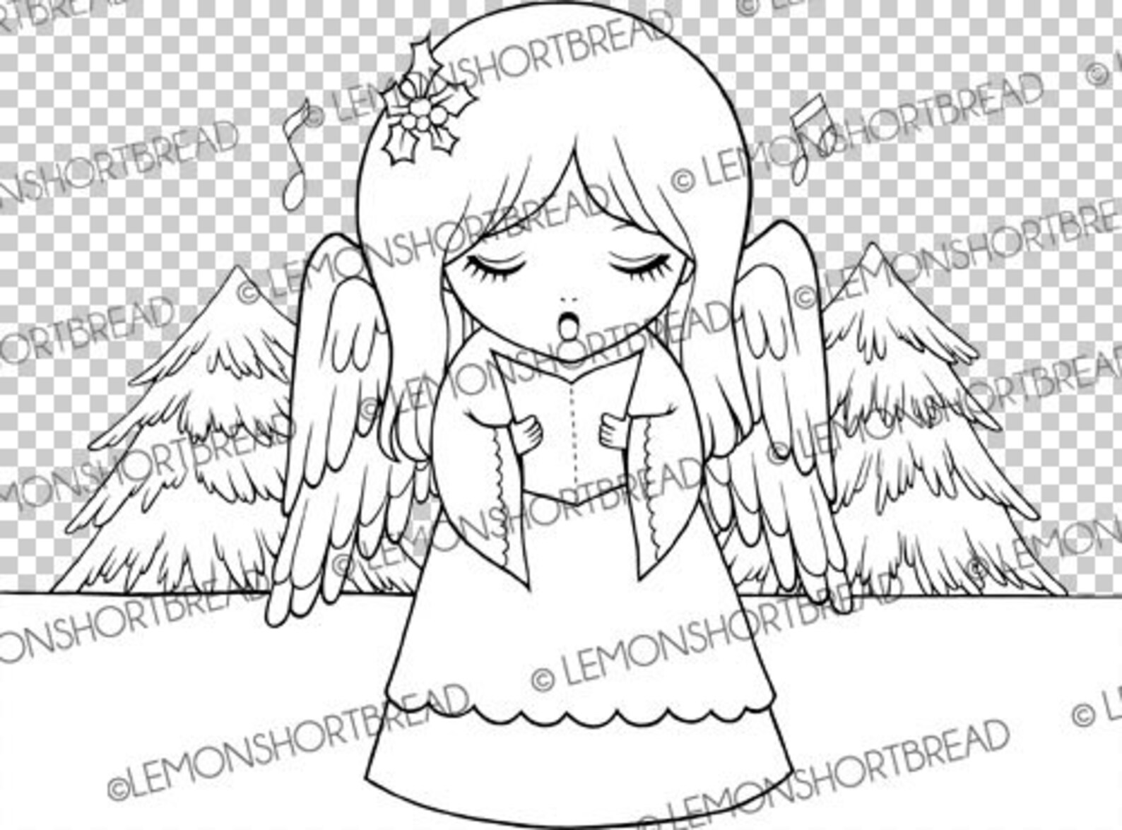 Digital Stamp Christmas Carol Angel, Digi Download Coloring Page ...