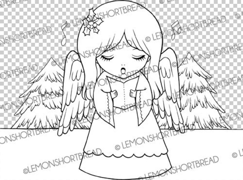 Digital Stamp Christmas Carol Angel, Digi Download Coloring Page ...