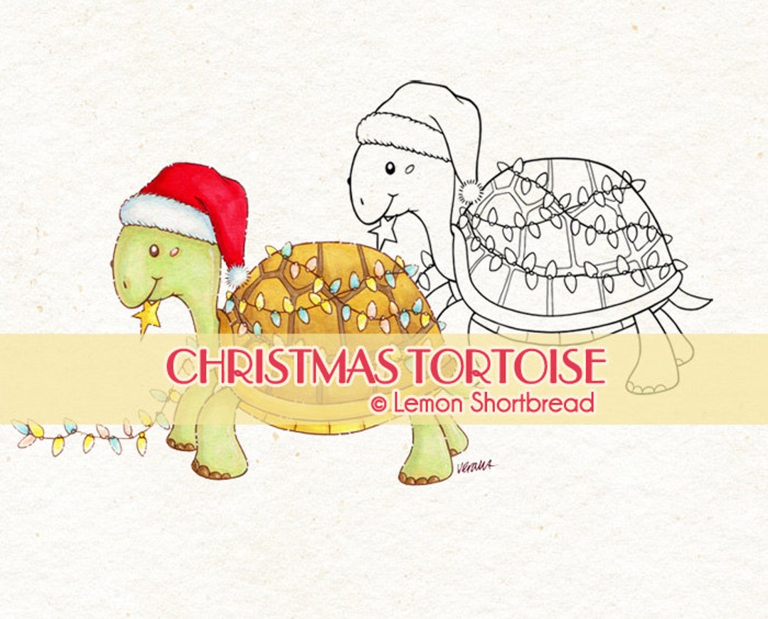 Digital Stamp Christmas Turtle Tortoise, Digi Holiday Lights Decoration ...
