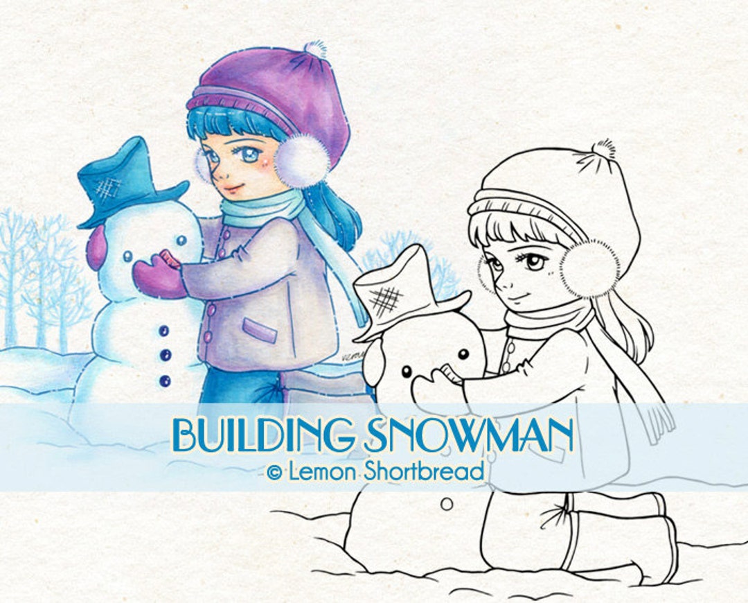 Digital Stamp Winter Building Snowman, Digi Download, Snow Christmas ...