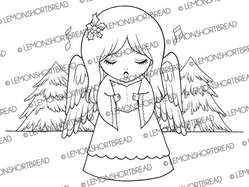 Digital Stamp Christmas Carol Angel, Digi Download Coloring Page ...
