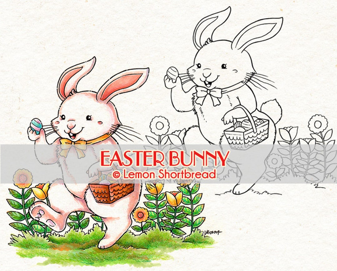 Easter Bunny Digital Digi Stamp, Coloring Page Download, Cute Rabbit ...