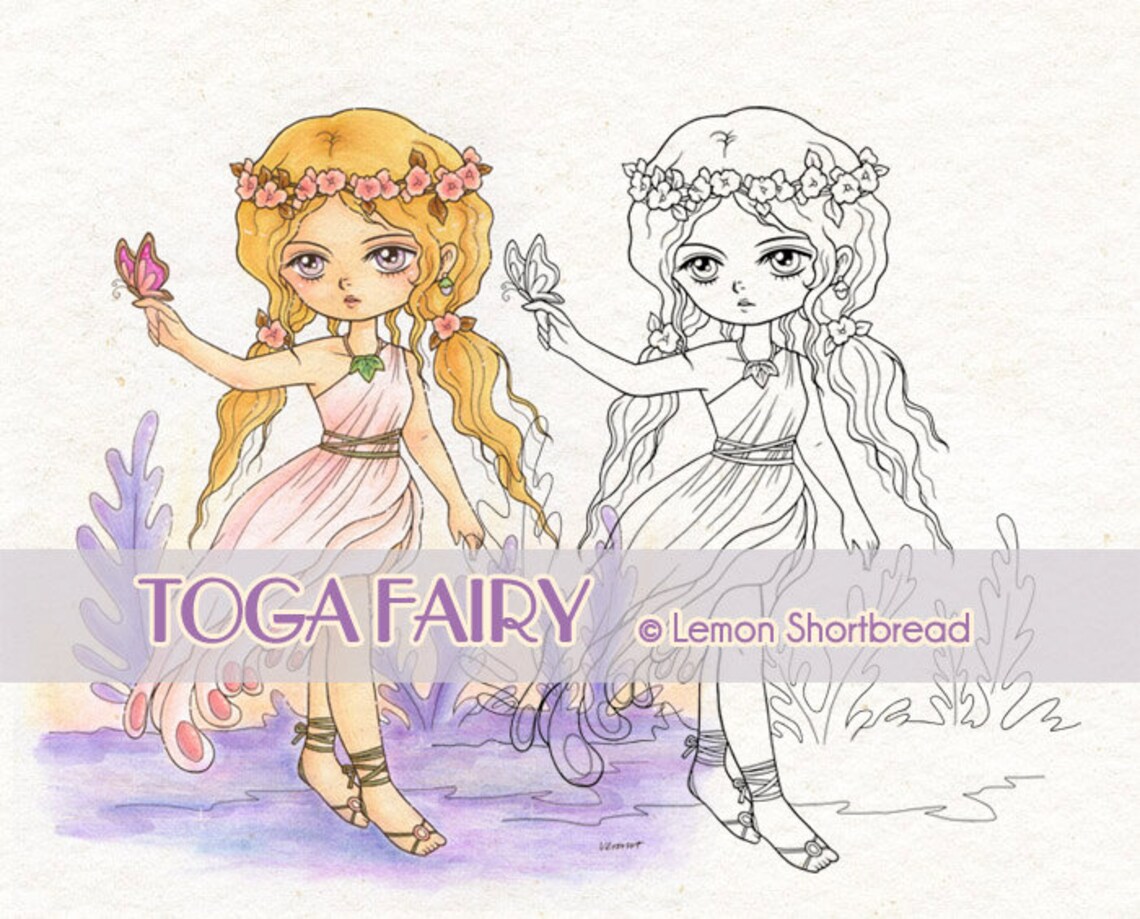 Digital Stamp Flower Toga Fairy Girl, Digi Coloring Page, Fantasy Anime ...