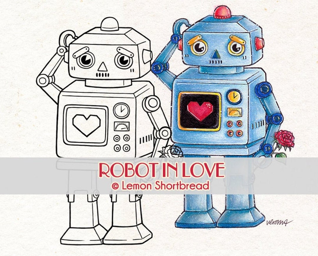Digital Stamp Robot in Love, Digi Stamps Valentine's Day Heart, Boys ...