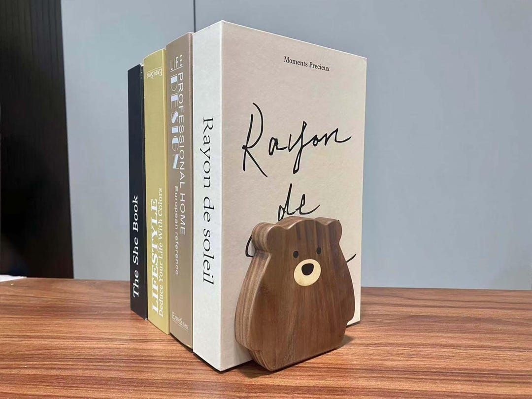 Handmade Wooden Bear Bookends, Cute Bear Book Holder Nature Style Decor ...