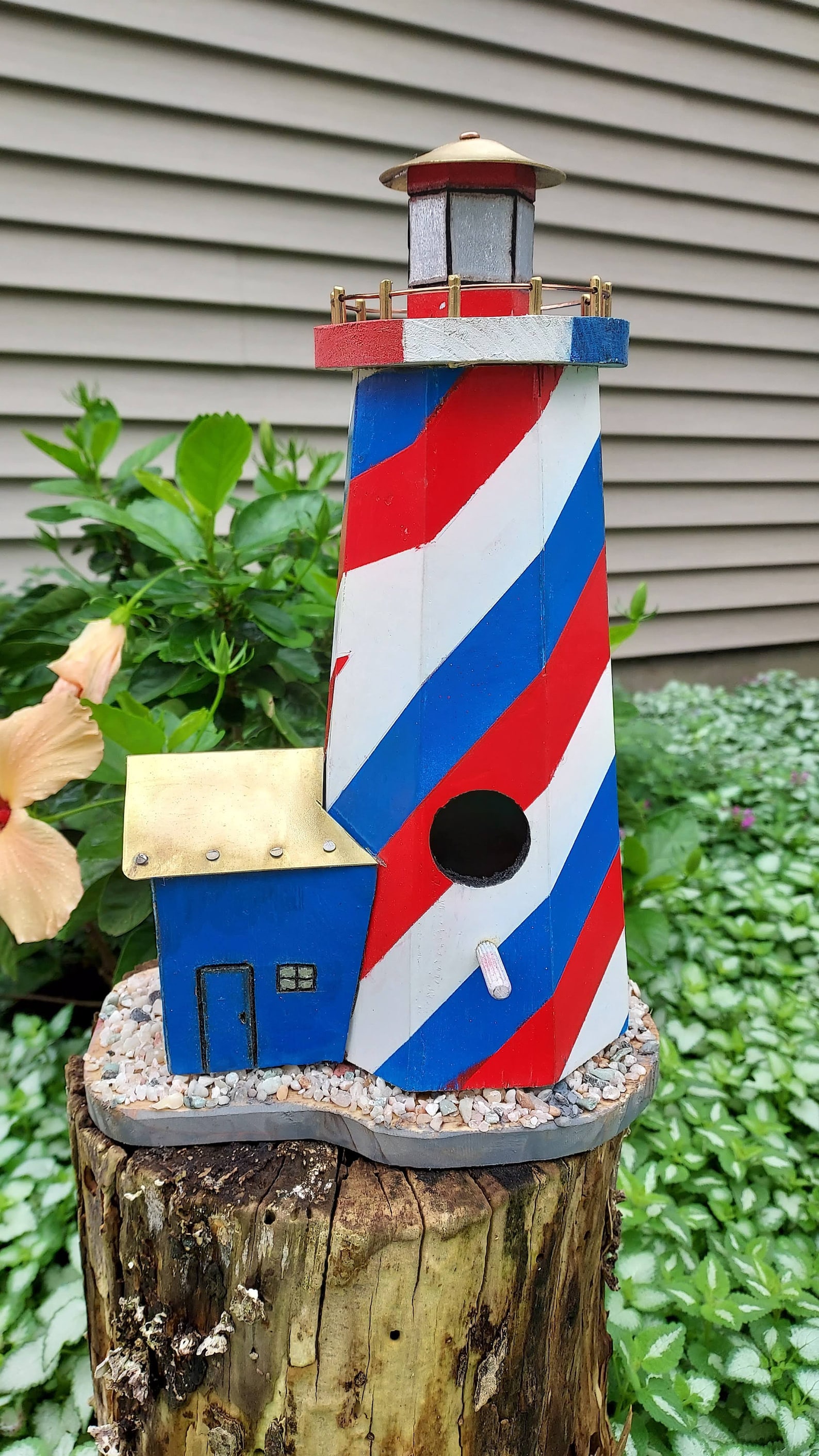 Handmade Cedar Lighthouse Birdhouse, Patriotic Red White Blue Decor - Etsy