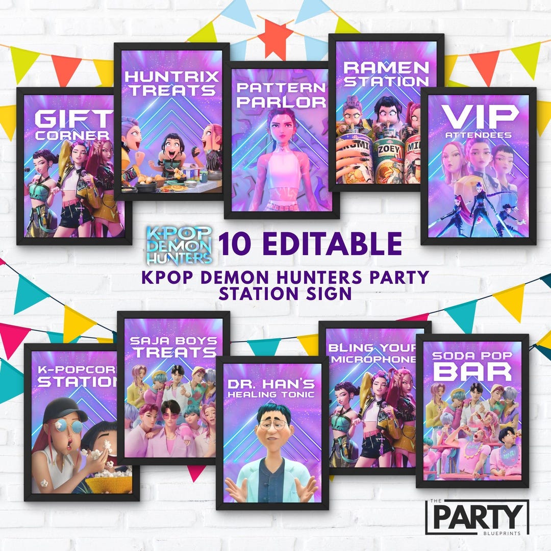 KPOP Demon Hunters Party Signs | Editable Station Labels | Kpop Demon ...