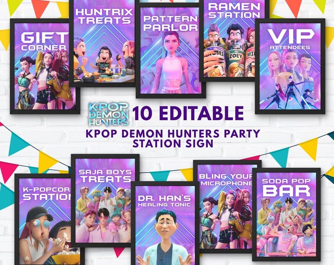 KPOP Demon Hunters Party Signs | Editable Station Labels | Kpop Demon ...