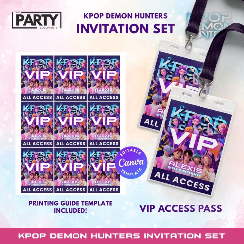 KPOP Demon Hunters Birthday Invitation Set | Editable Canva Template ...