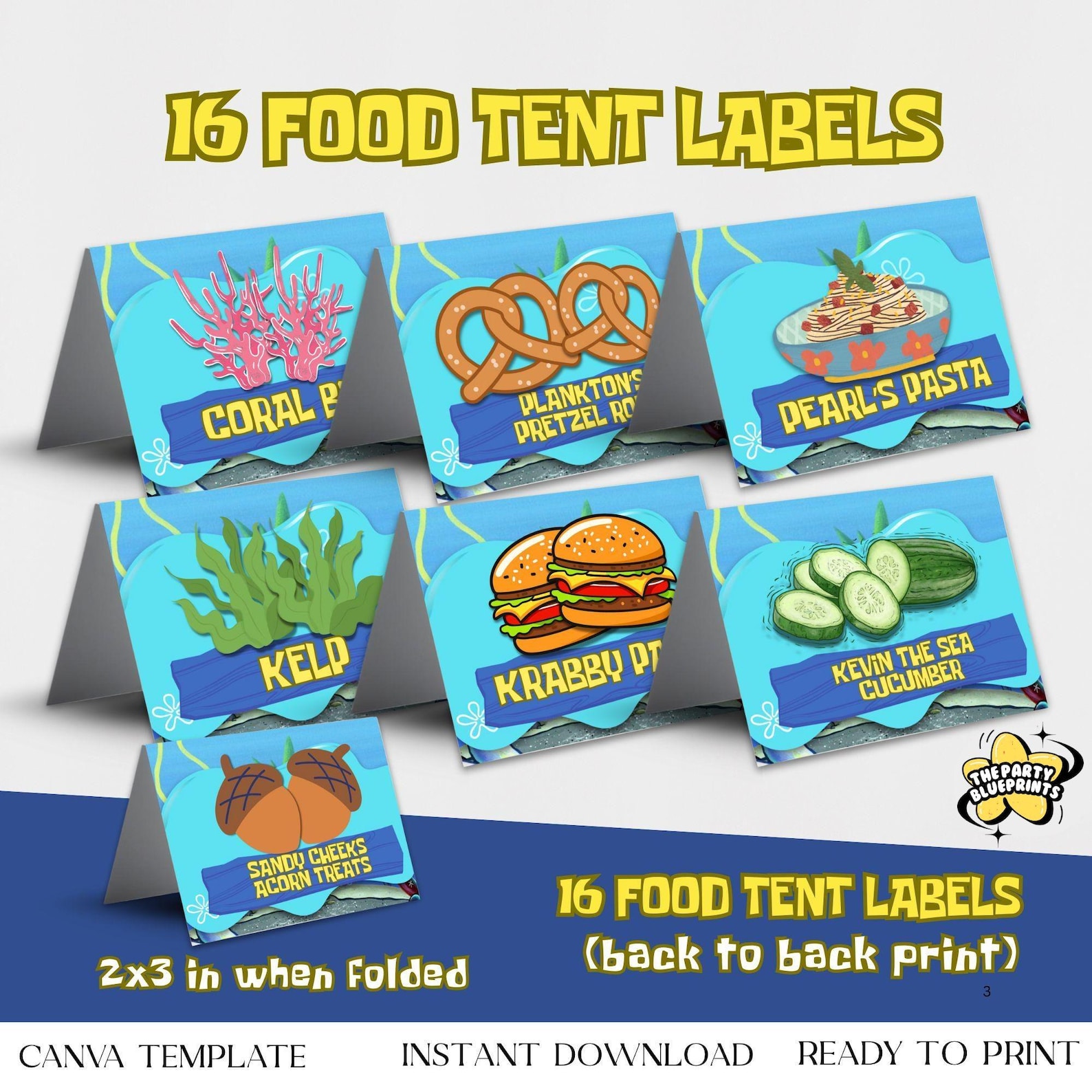 Sponge Under the Sea Food Tent Labels: Birthday Party Decor| Party ...
