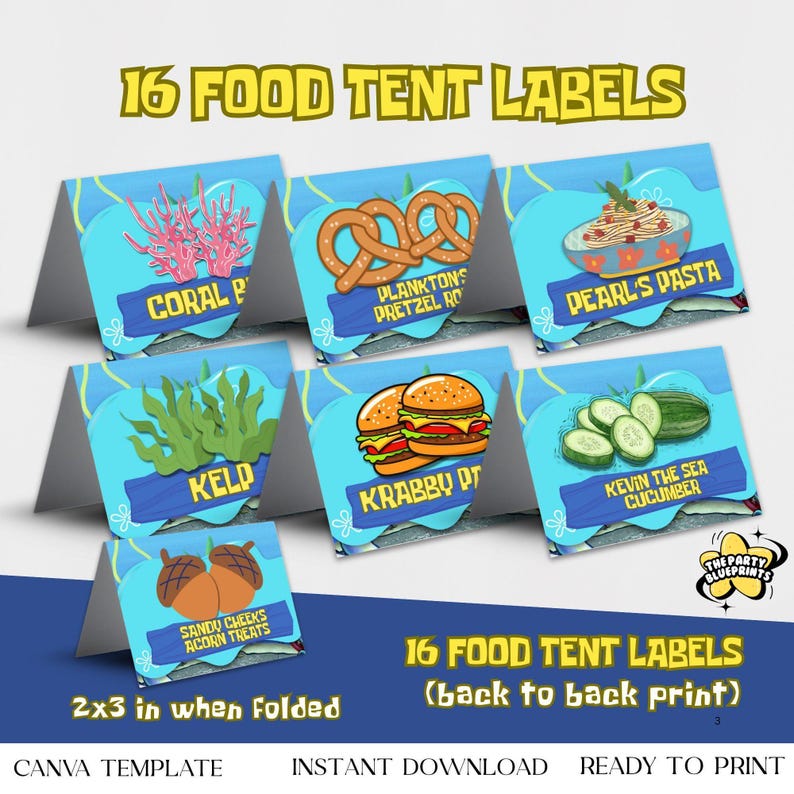 Sponge Under the Sea Food Tent Labels: Birthday Party Decor| Party ...