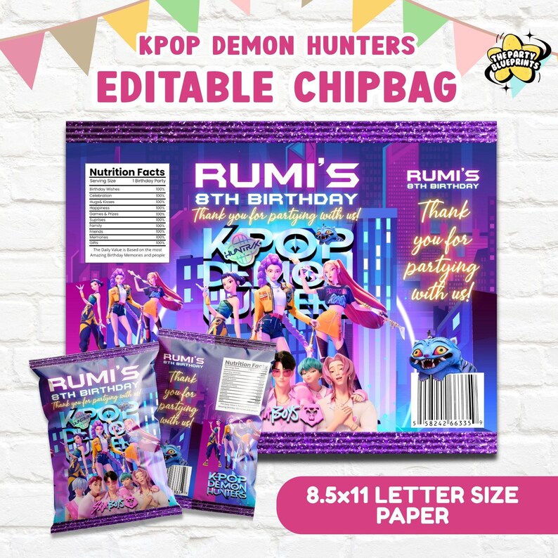 KPOP Demon Hunters Chip Bag Template | Editable Canva Chip Bag | Kpop ...