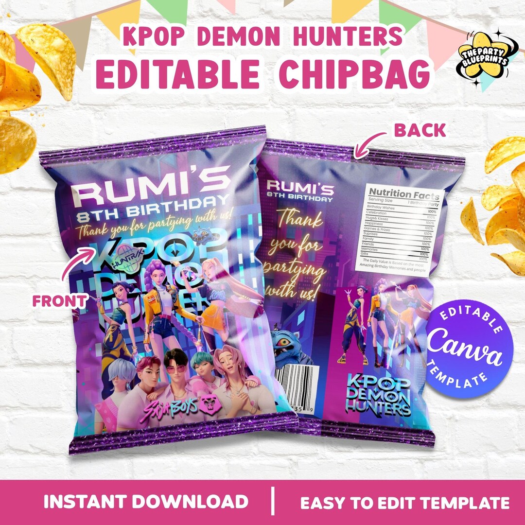 KPOP Demon Hunters Chip Bag Template | Editable Canva Chip Bag | Kpop ...