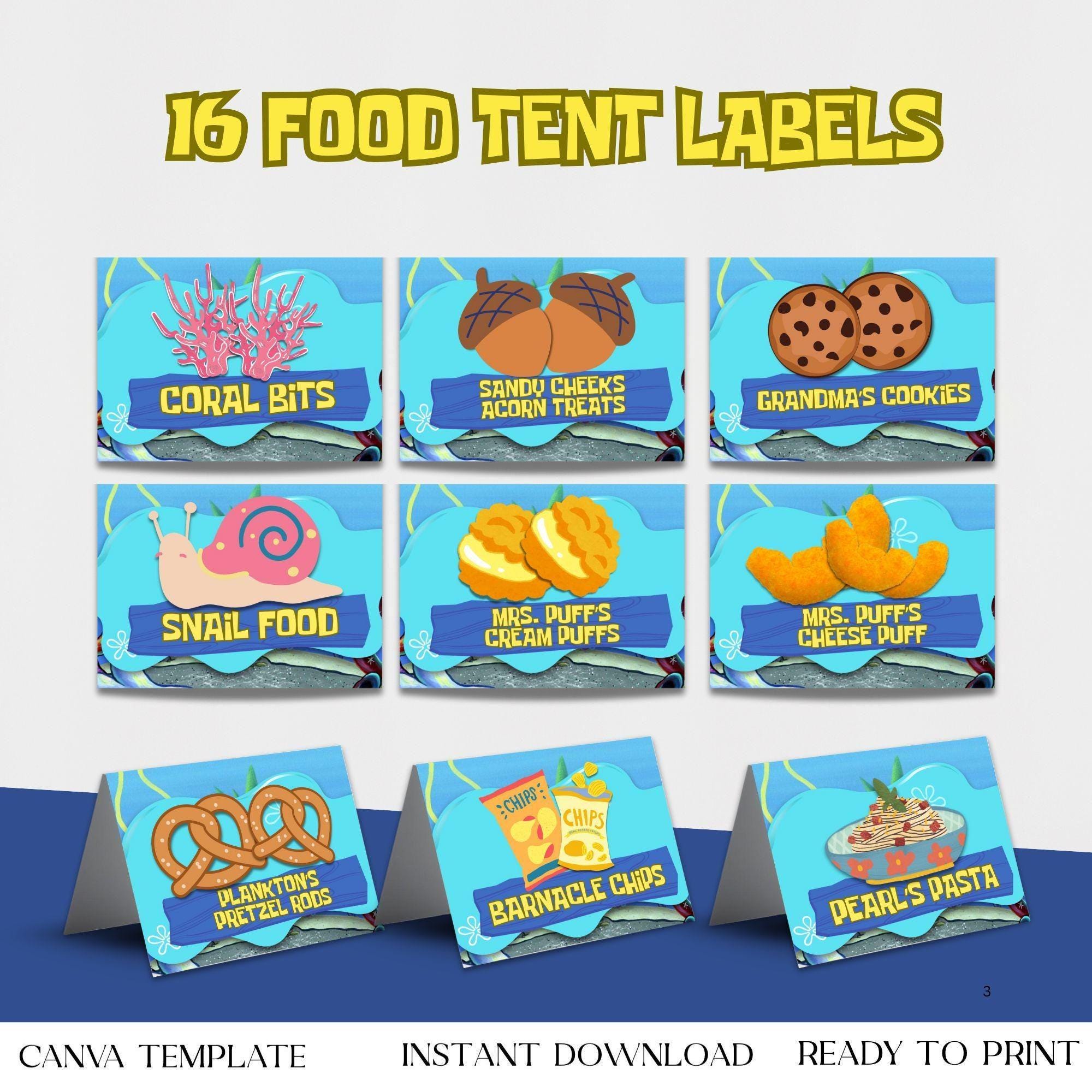 Sponge Under the Sea Food Tent Labels: Birthday Party Decor| Party ...