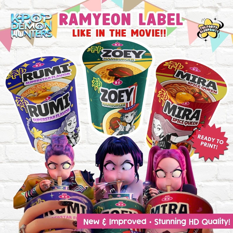 Kpop Demon Hunters Ramen Cup Wrappers | Demon Hunter Ramyeon Label ...