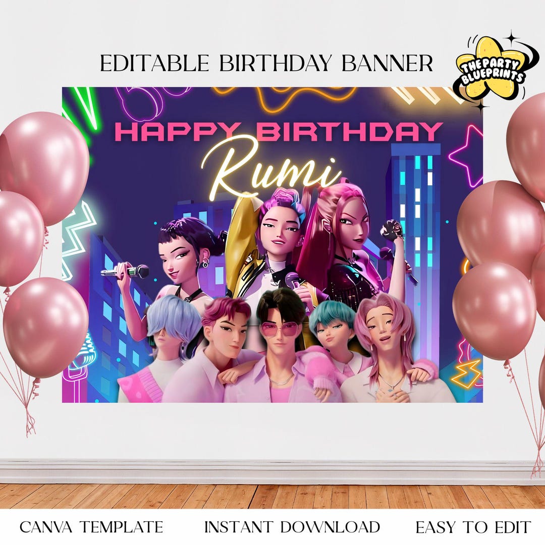 Kpop Demon Hunters Birthday Banner | Editable Backdrop (digital ...
