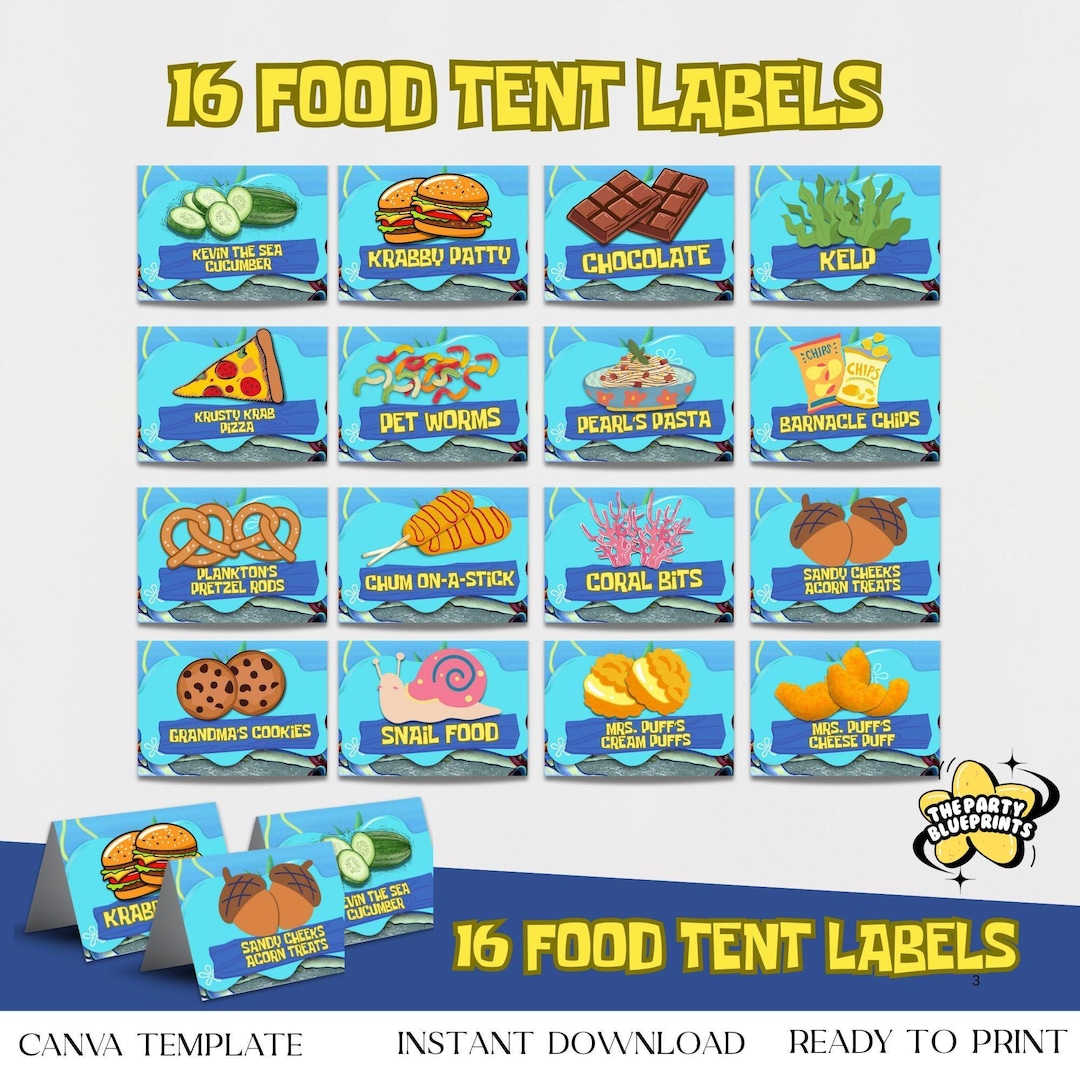 Sponge Under the Sea Food Tent Labels: Birthday Party Decor| Party ...