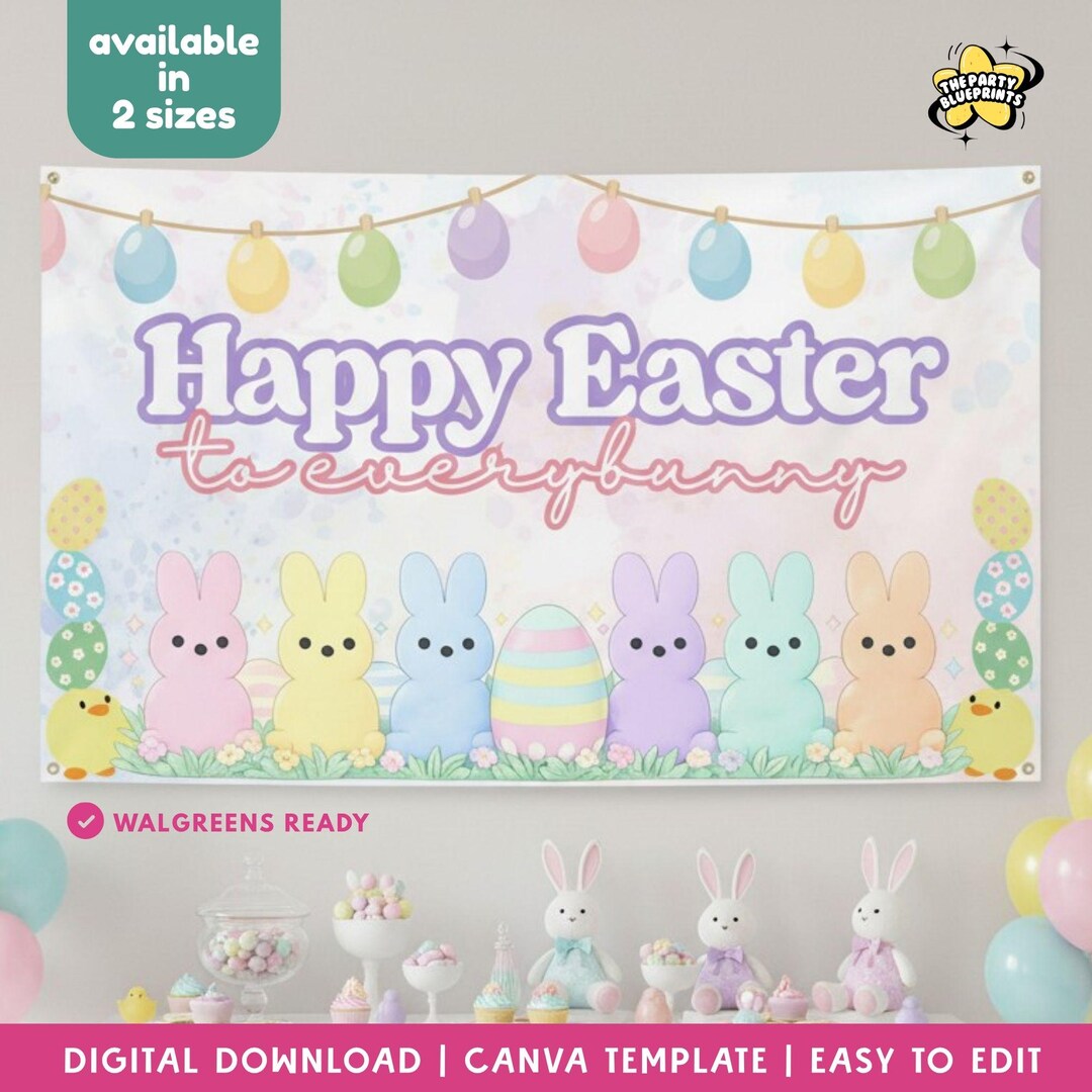 Pastel Easter Bunny Banner Printable, Happy Easter to Everybunny Party ...
