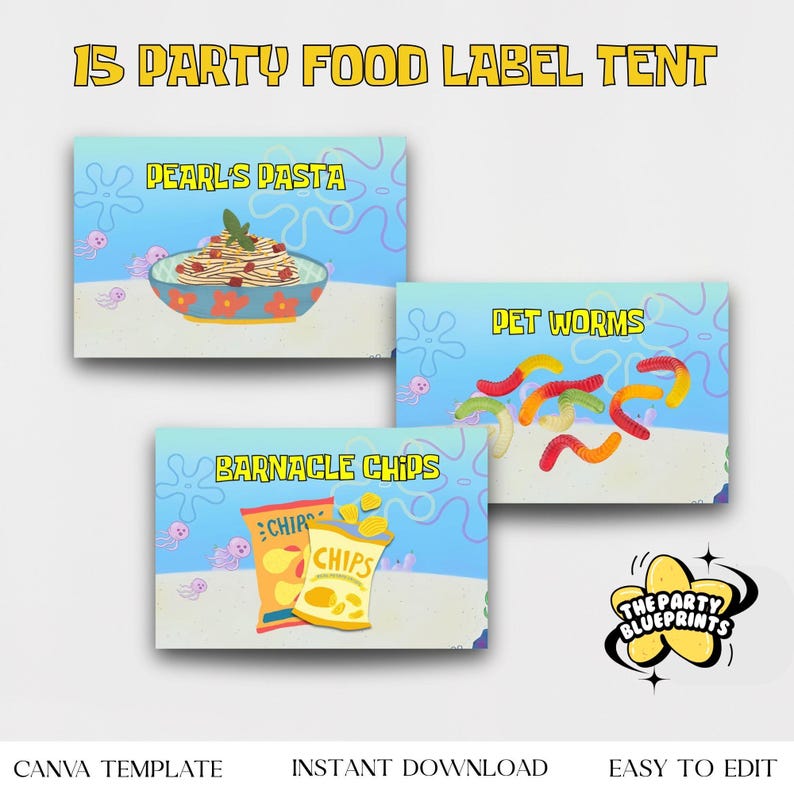 Sponge Birthday Food Labels: Editable Tent Cards (digital Download) - Etsy