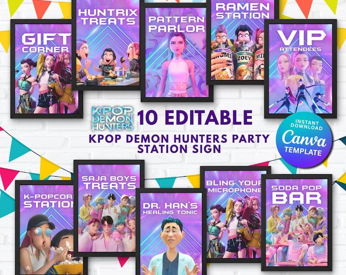 KPOP Demon Hunters Party Signs | Editable Station Labels | Kpop Demon ...