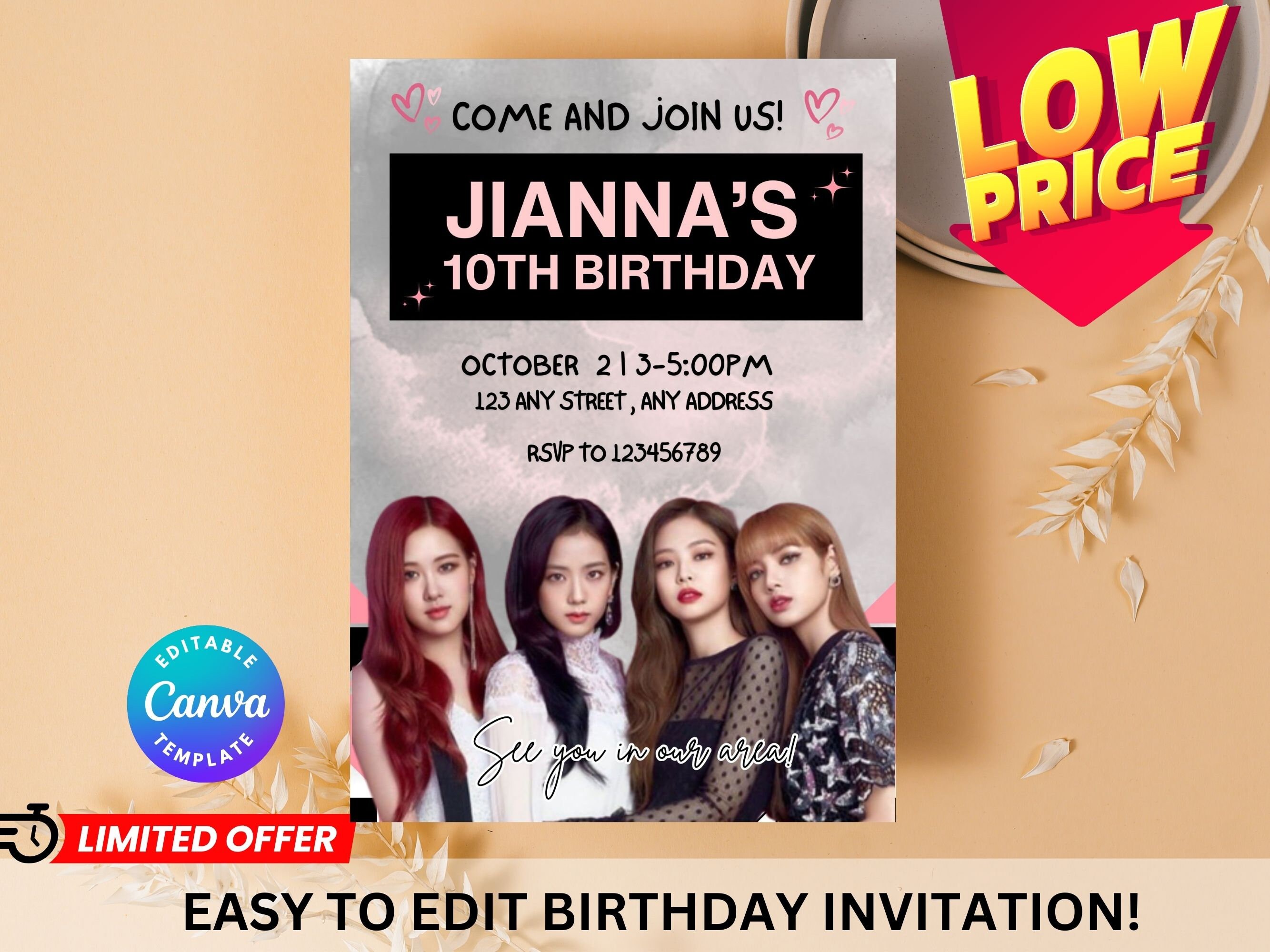 Editable Blackpink Birthday Invitation, Blackpink Party Invite, Kpop ...