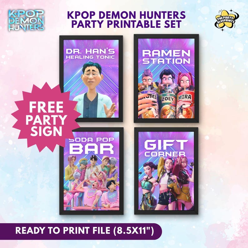 Kpop Demon Hunters Birthday Party Printable Set: Demon Hunters Birthday ...