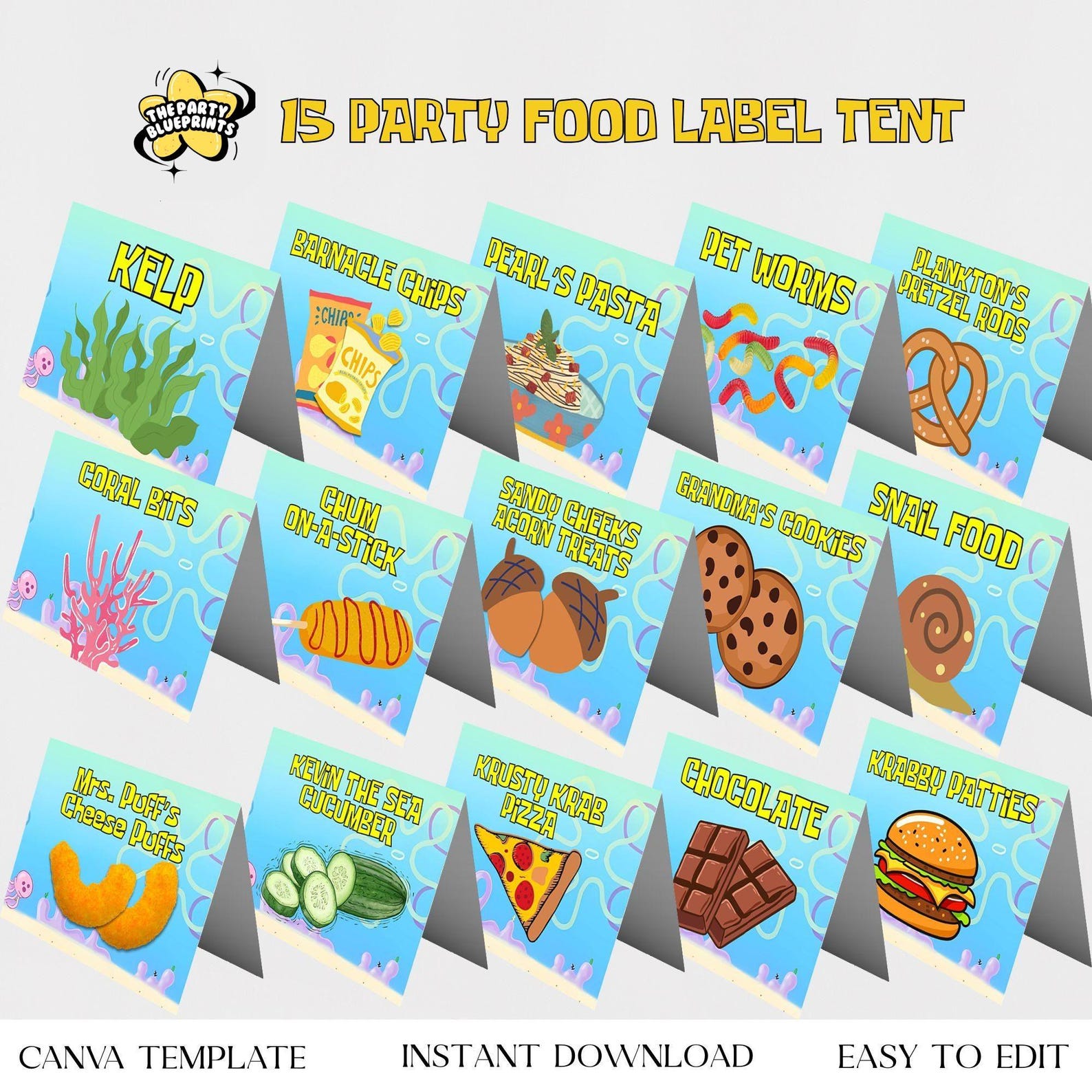 Sponge Birthday Food Labels: Editable Tent Cards (digital Download) - Etsy