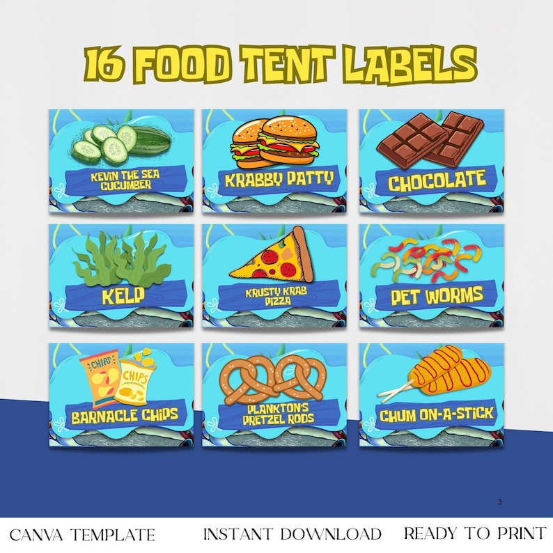 Sponge Under the Sea Food Tent Labels: Birthday Party Decor| Party ...