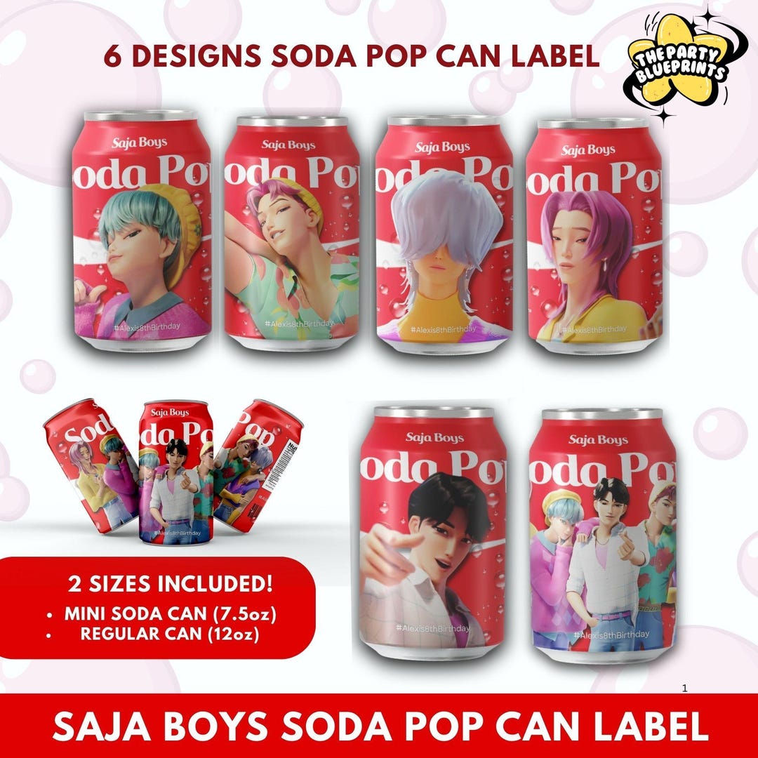 Kpop Demon Hunter Soda Pop Labels | Saja Boys Birthday Decorations ...