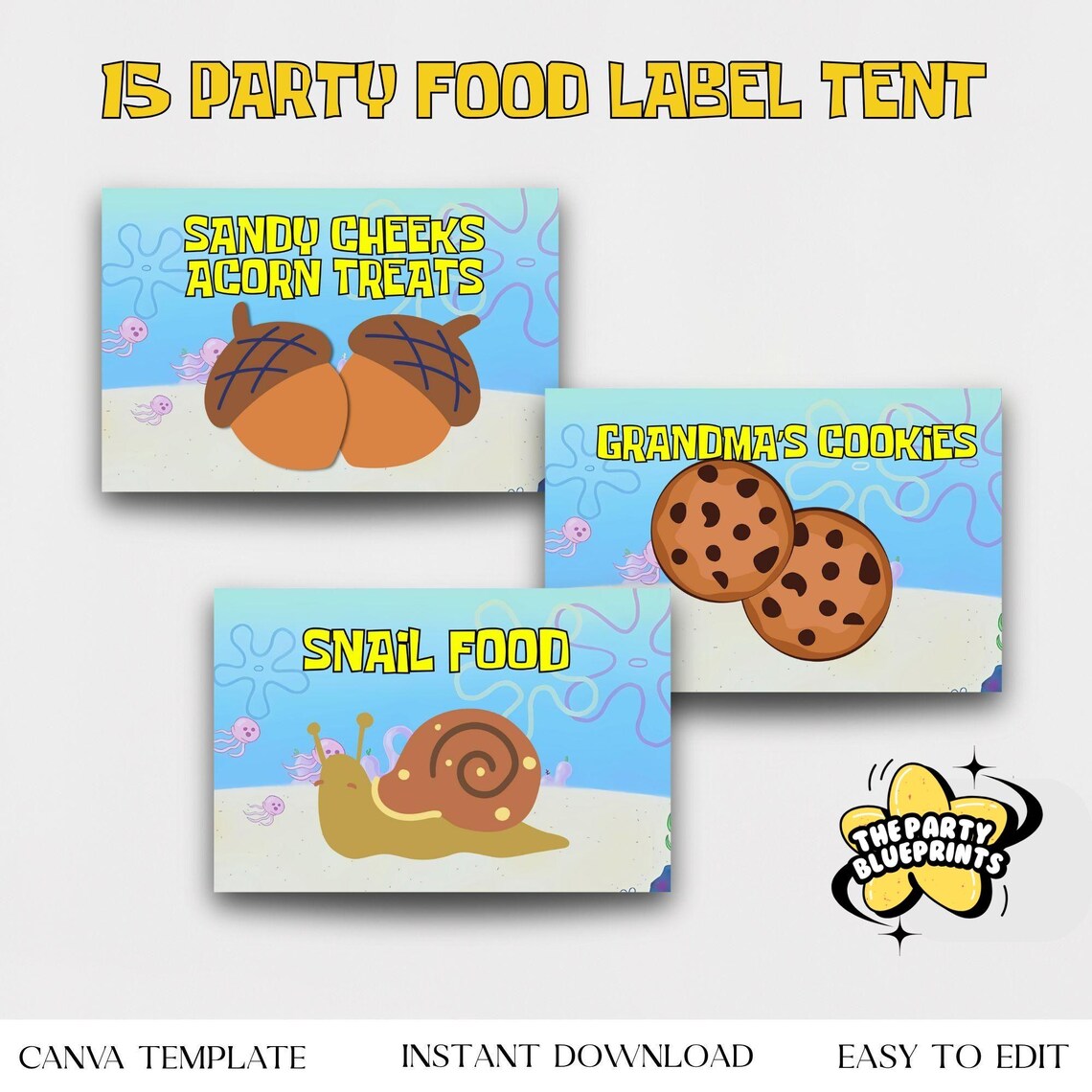 Sponge Birthday Food Labels: Editable Tent Cards (digital Download) - Etsy