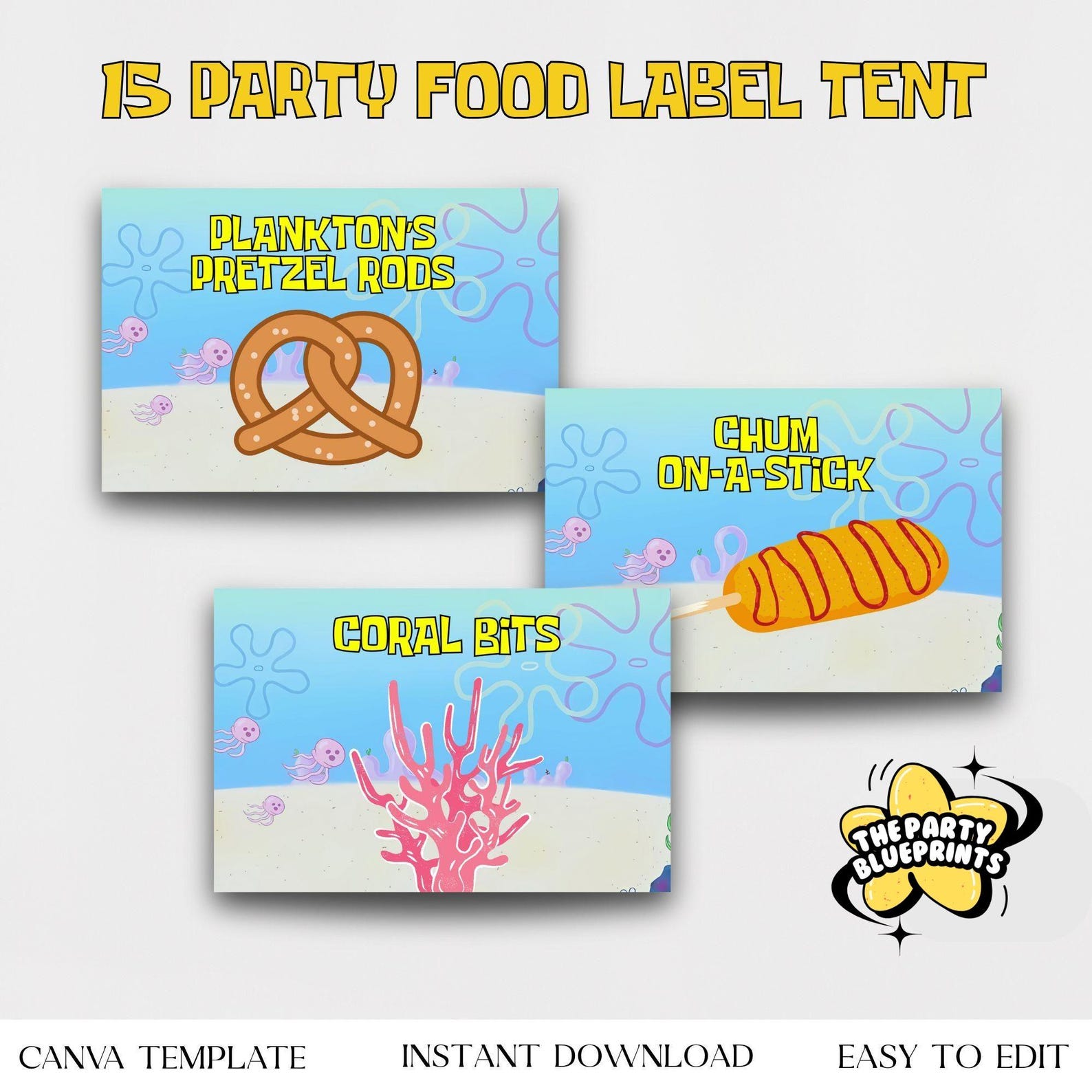 Sponge Birthday Food Labels: Editable Tent Cards (digital Download) - Etsy