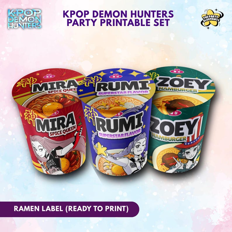 Kpop Demon Hunters Party Printables: Soda, Ramen, Favor Bag (digital ...