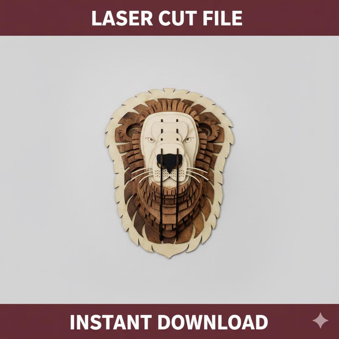 3D Layered Lion Head SVG | Laser Cut Wall Art (40cm) (digital Download ...