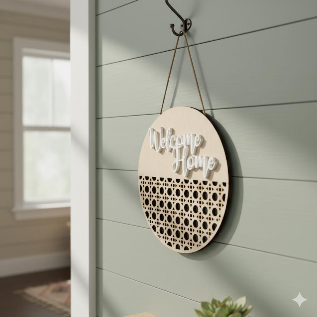 Cane Webbing Welcome Home Sign SVG, Laser Cut File (digital Download ...