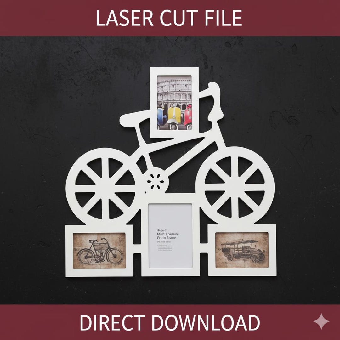 Bicycle Photo Frame SVG for Laser Cut | Multi-aperture Picture Frame ...