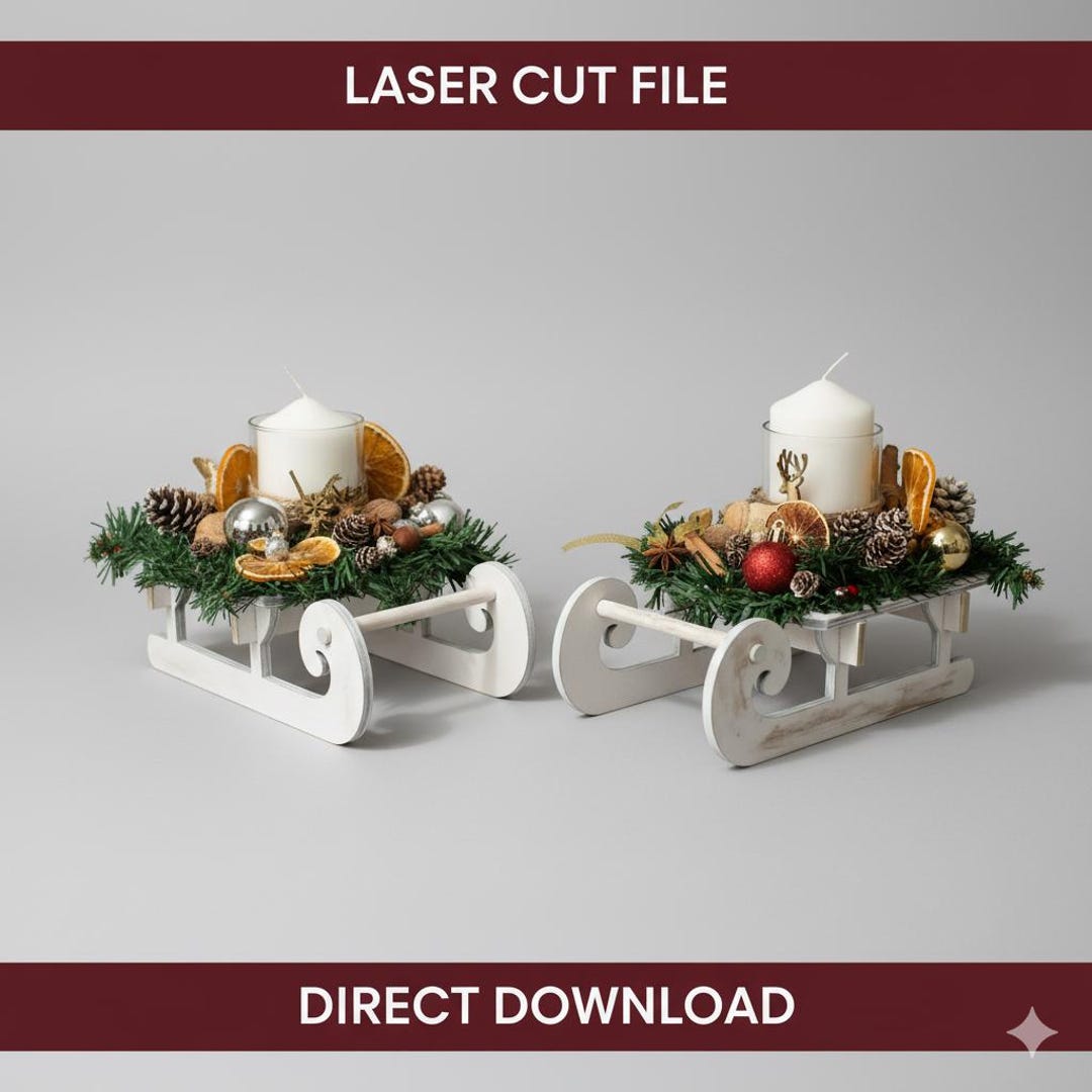 Elegant Christmas Sled Laser Cut File – 3mm Wood Centerpiece (SVG, DXF ...
