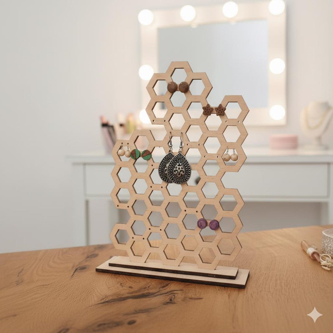 Honeycomb Earring Stand SVG Laser Cut File | 3mm Wood, Commercial ...