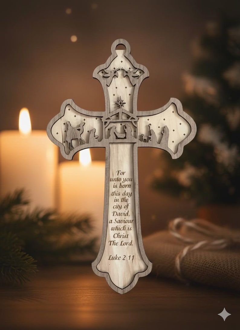 Nativity Cross Laser Cut File, Luke 2:11 Ornament (SVG DXF) - Etsy