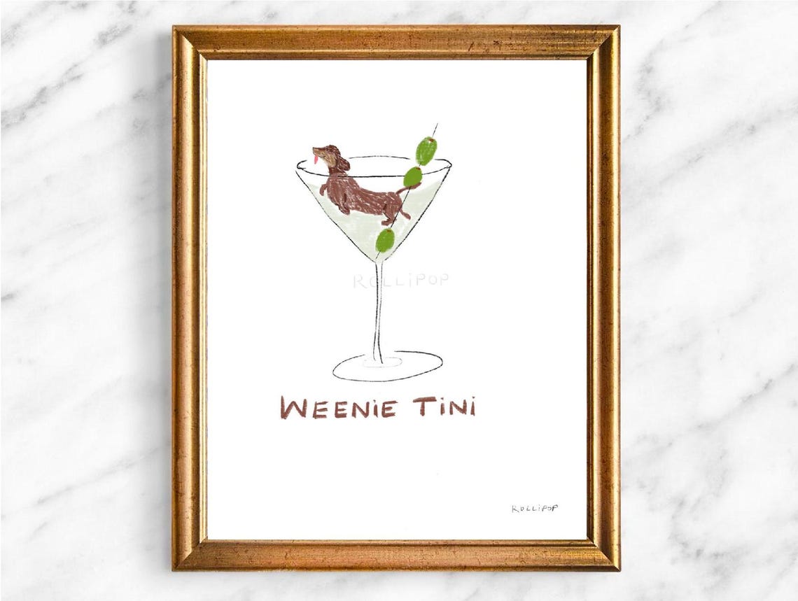 Weenie Tini Weiner Dog Martini Dog Lover Art Print Wall Decor UNFRAMED ...