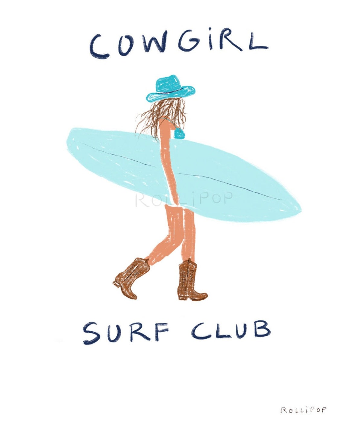 Blue Cowgirl Surf Club Art Print, Coastal Cowgirl Art, Surf Cowgirl, Beach Wall Decor, Coastal ...