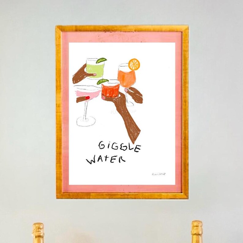 Giggle Water Art Print, Cheers Art Print, Fun Cocktail Art, Bar Area ...