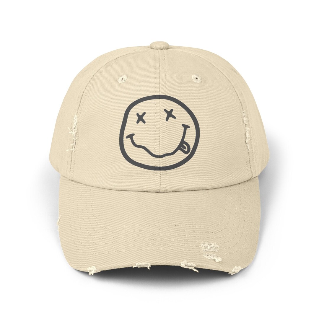 Minimalist Smiley Face Dad Hat, Retro Smiley Face Tongue Out Nirvana ...