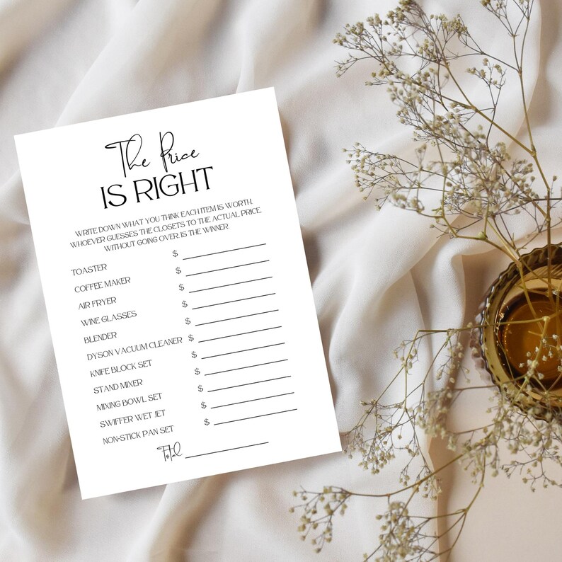 The Price is Right Game, Bridal Shower Games, Minimalist Shower Game ...
